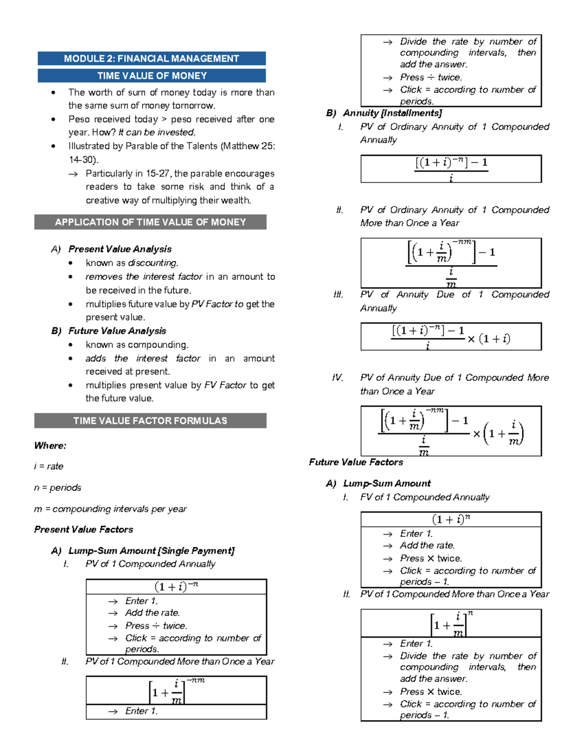 Prelims - Financial Management: Time Value of Money Concepts and ...