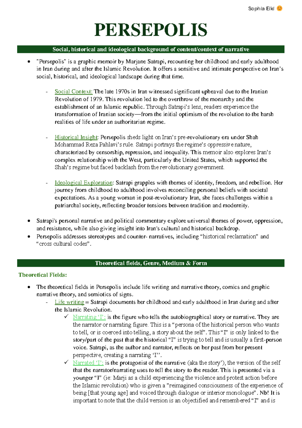 Persepolis Study Notes: Social, Historical, and Ideological Insights on ...