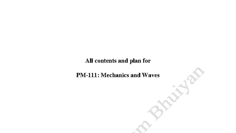 PM-111 Mechanics and Waves All contents-Master Plan - All contents and ...