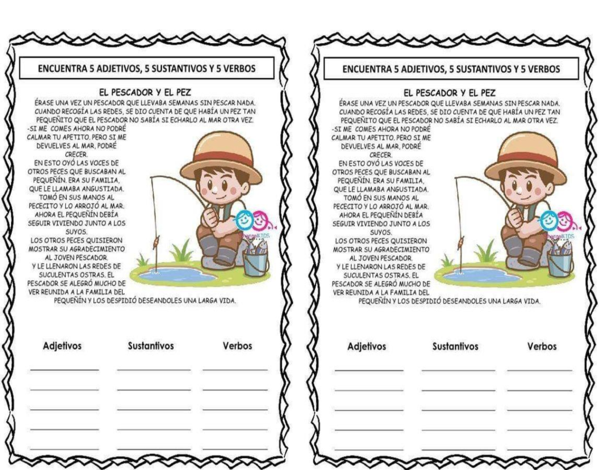 Adjetivos, Sustantivos y Verbos en "El Pescador y el Pez" - Guía 4to ...