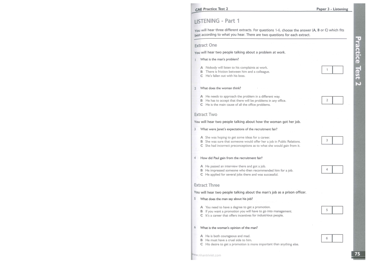 AC9.1 CAE Listening Practice Test 2 - Complete Question Guide - Studocu