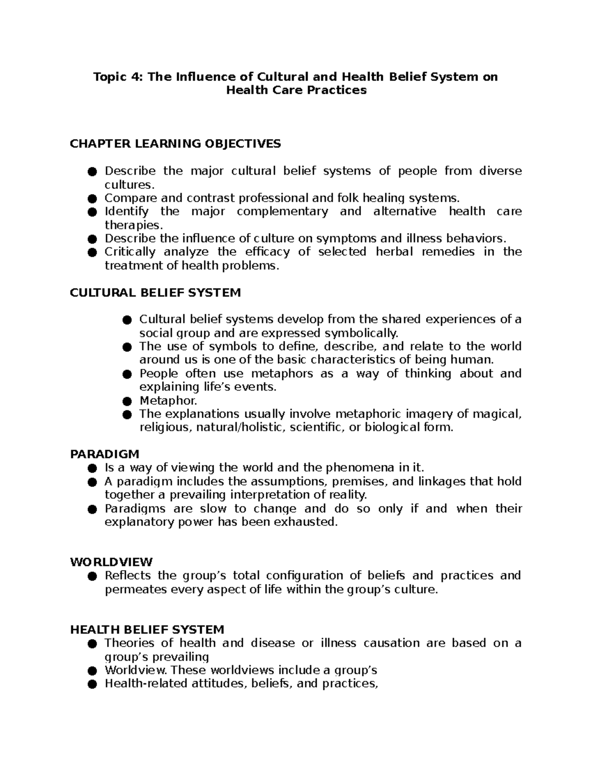 CULTURAL IMPACTS ON HEALTH: A Study on Belief Systems and Practices ...