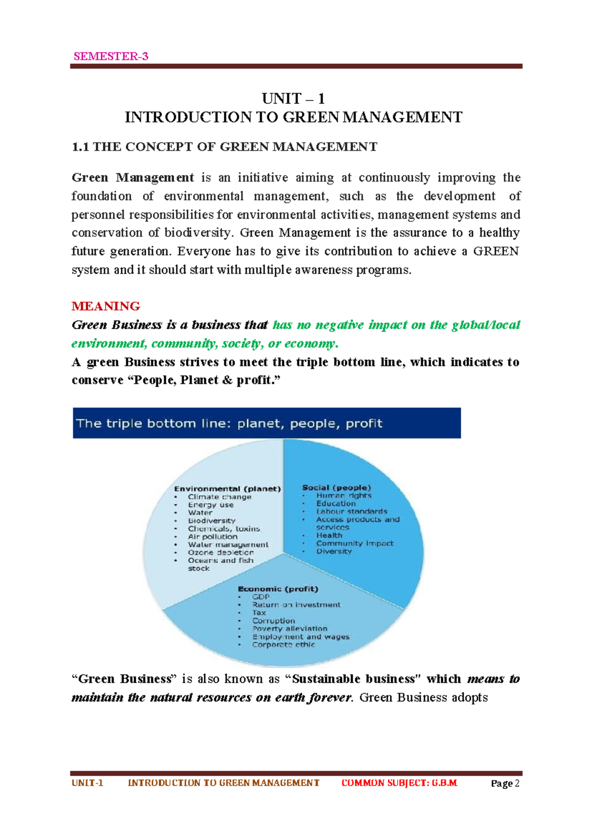 G.B.M UNIT 1: Introduction to Green Management and Its Importance - Studocu