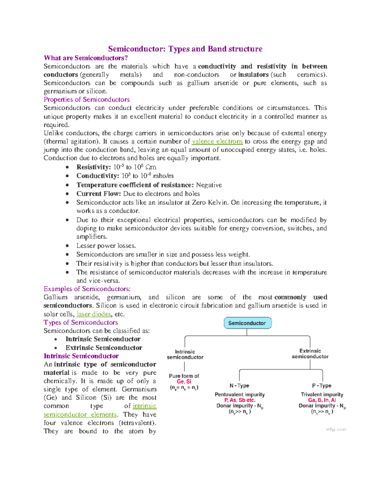 Semiconductor (ENG 101): Types, Properties, and Band Structure - Studocu