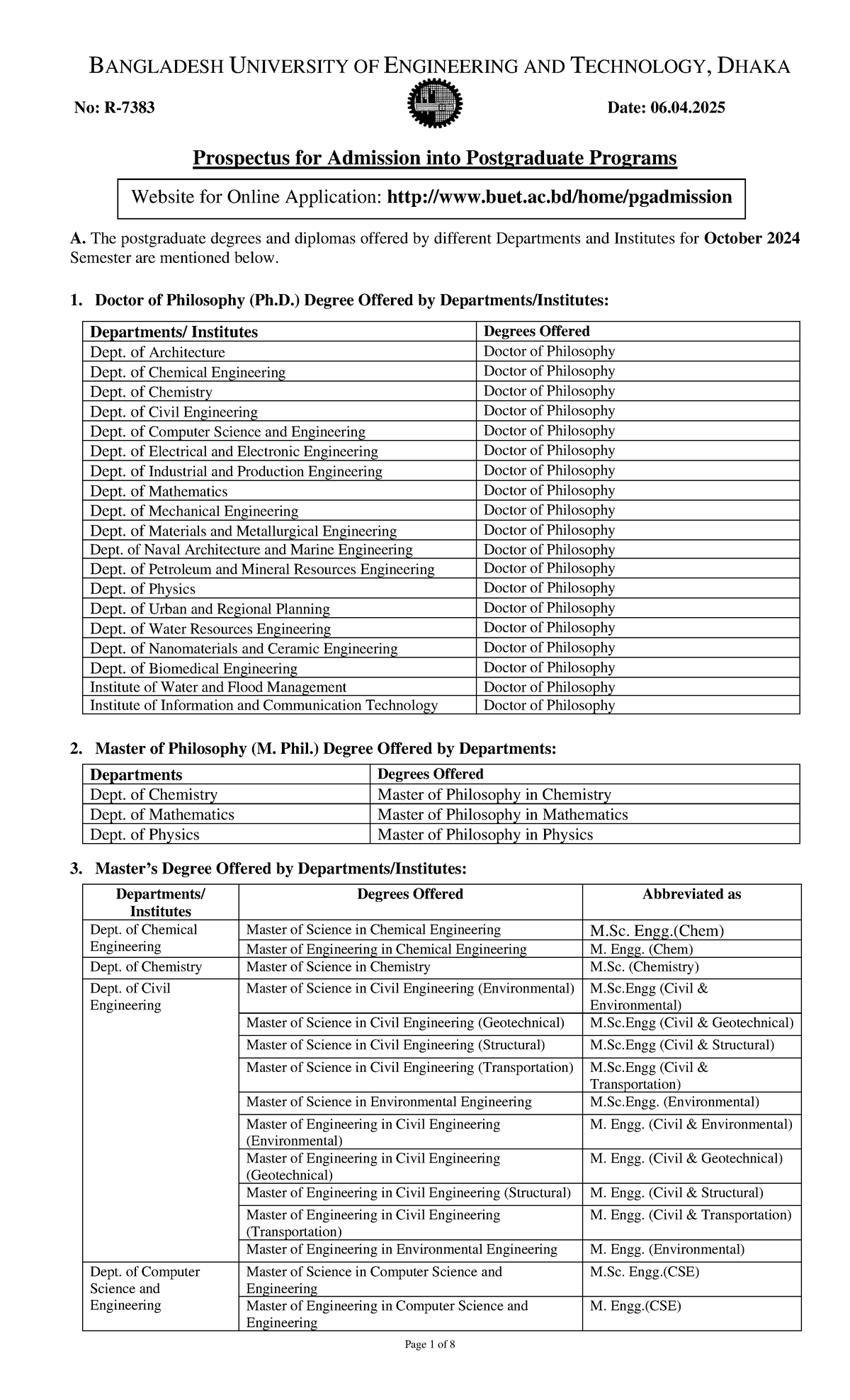 Prospectus for Postgraduate Programs Admission - Oct 2024 - Studocu
