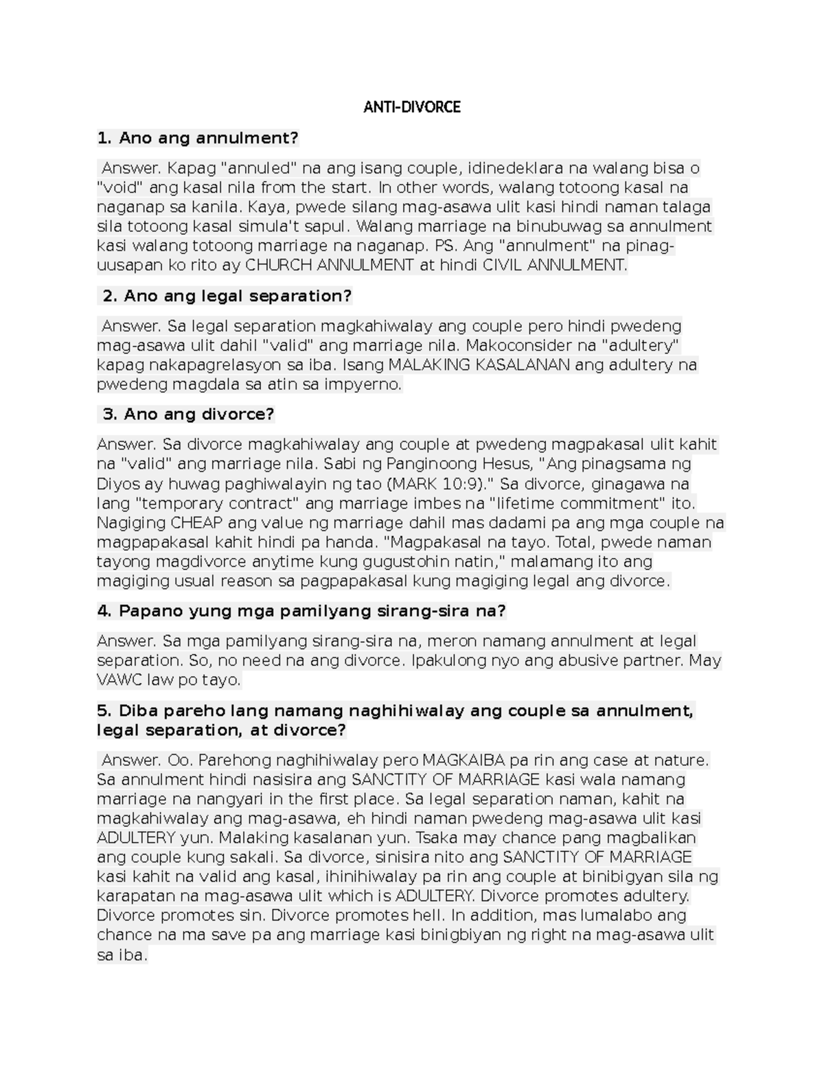 ANTI-Divorce Argumentation: A Critical Analysis on Sanctity of Marriage ...