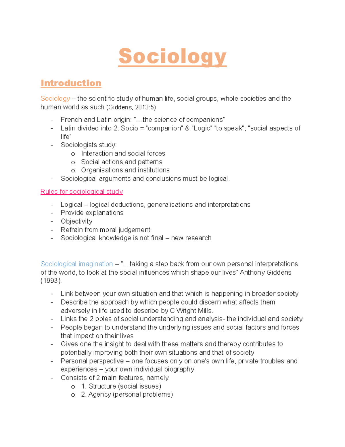 SOCY 111 - Introduction to Sociology: Key Concepts and Theories - Studocu