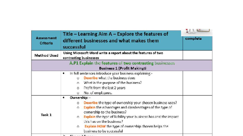 CWK 1: Assessment of Two Contrasting Businesses' Features and ...