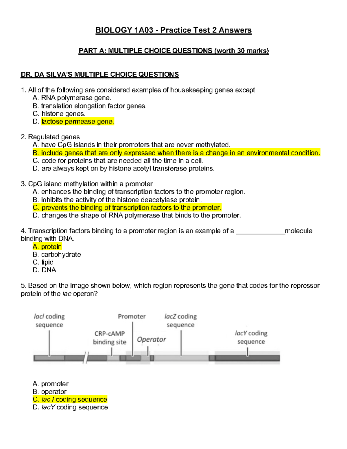 Biology 1A03 Practice Test 2 Answers - BIOLOGY 1A 03 - Practice Test 2 ...