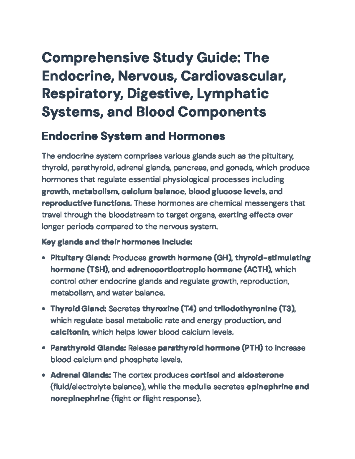 Comprehensive Study Guide: Anatomy & Physiology Systems Overview (AP ...