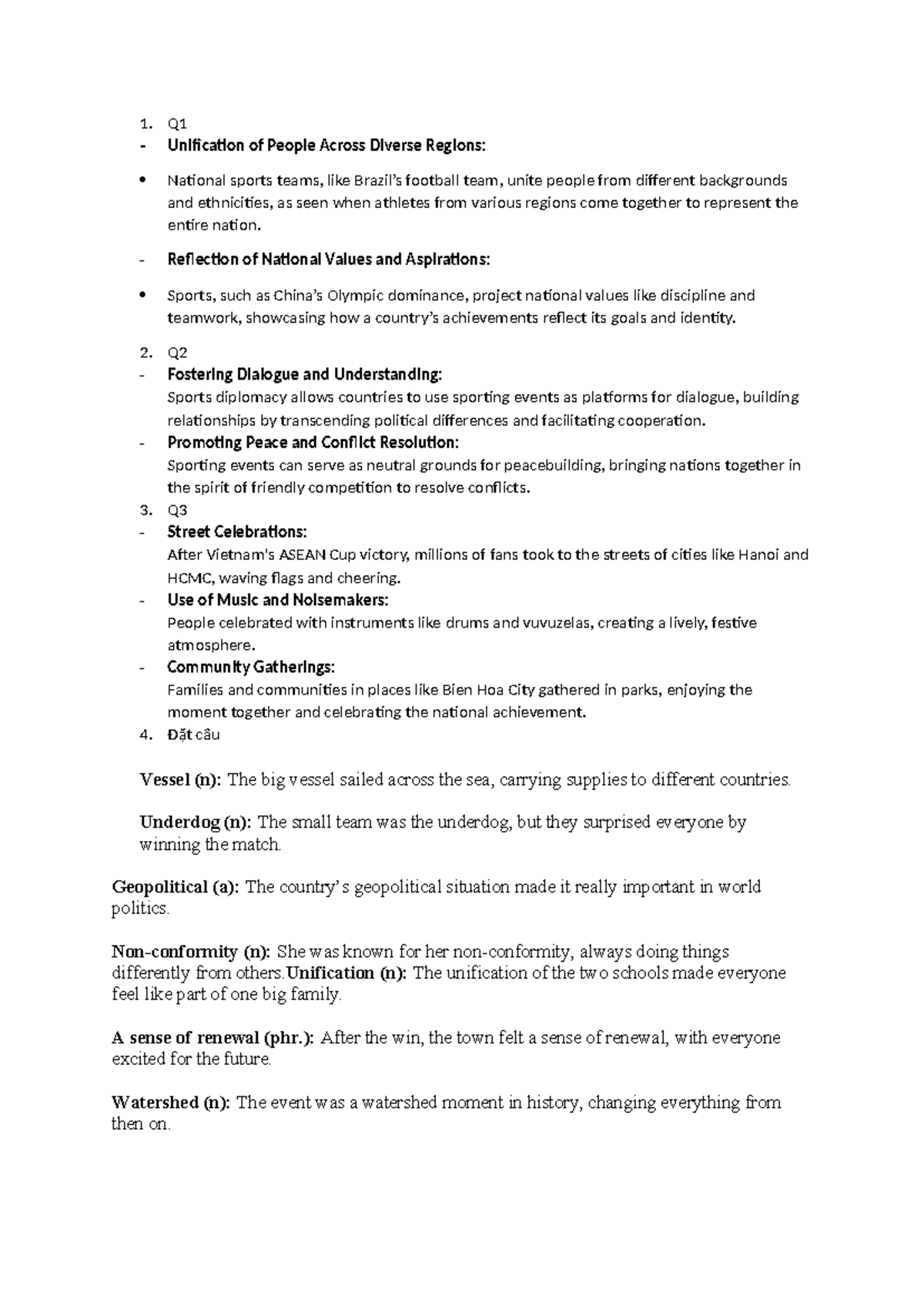 Q1 - The Unifying Power of Sports: National Identity & Celebration ...