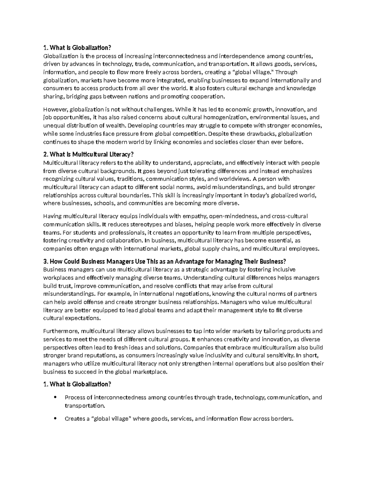 Globalization & Multicultural Literacy: Key Concepts for Business ...