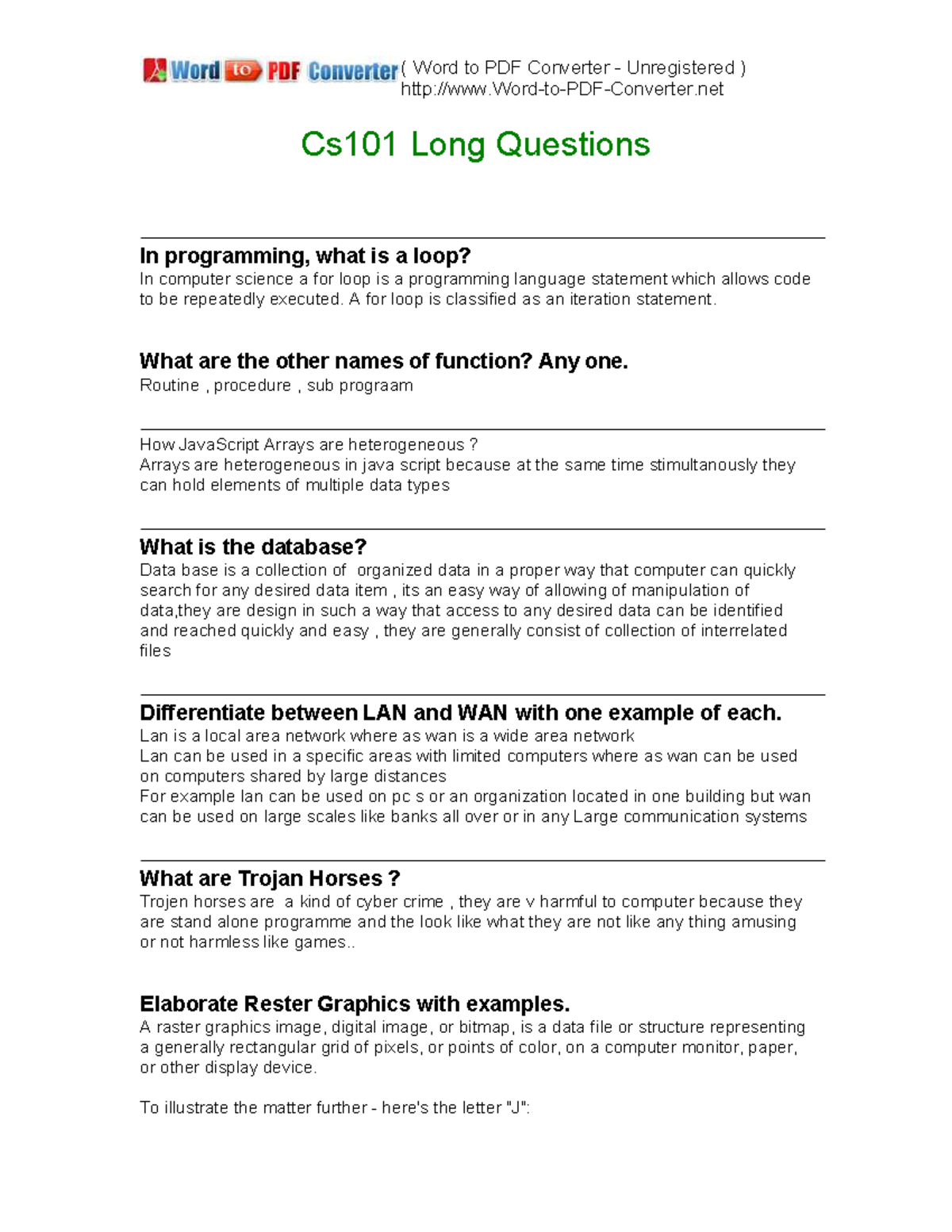 Cs101 Long Questions: Programming Concepts and Database Fundamentals - Studocu