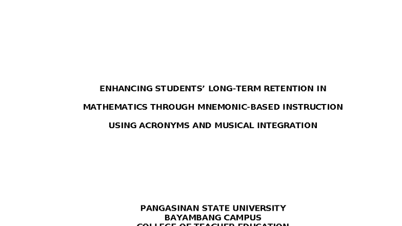 Enhancing Math Retention: Acronyms & Music Integration (Research in ...