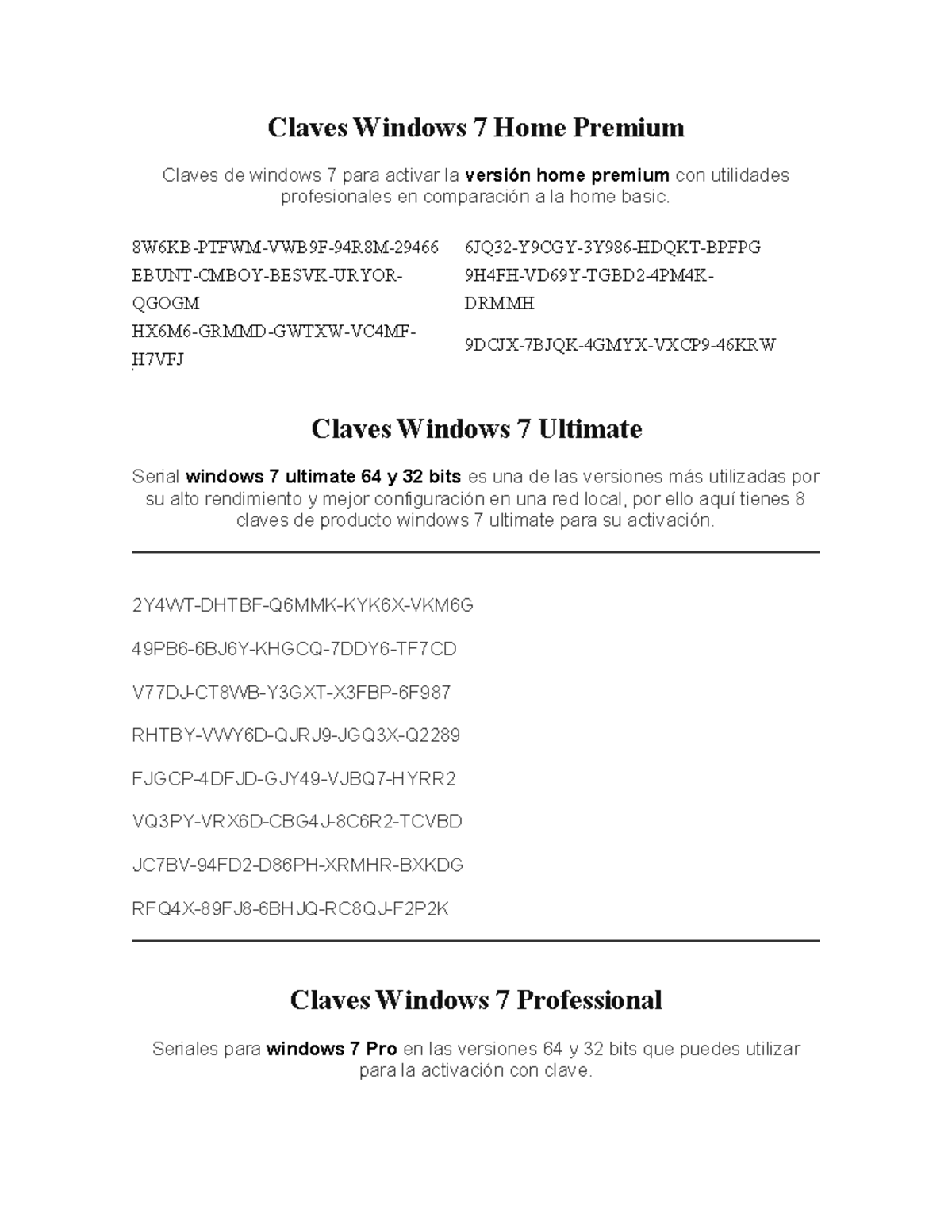 Claves de Producto para Activación de Windows 7 (Home, Pro, Ultimate ...