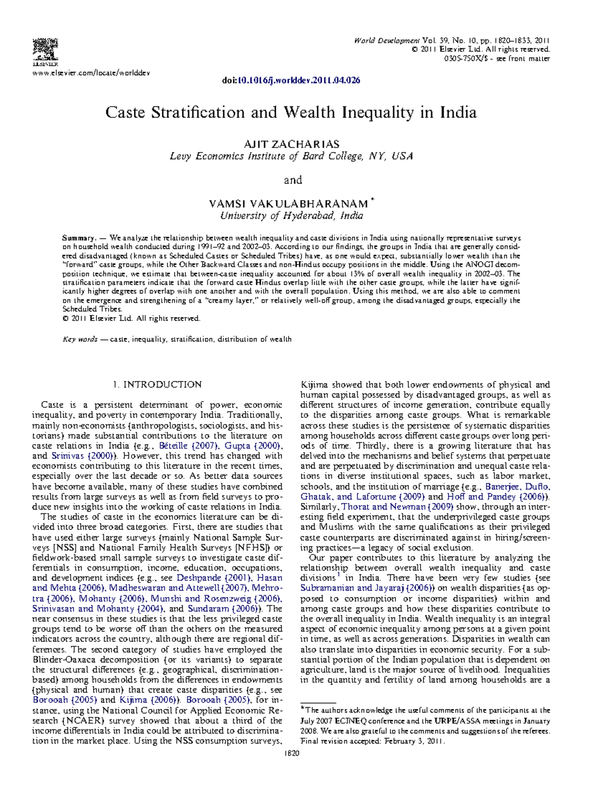 Caste Stratiﬁcation and Wealth Inequality in India: Insights from AIDIS ...