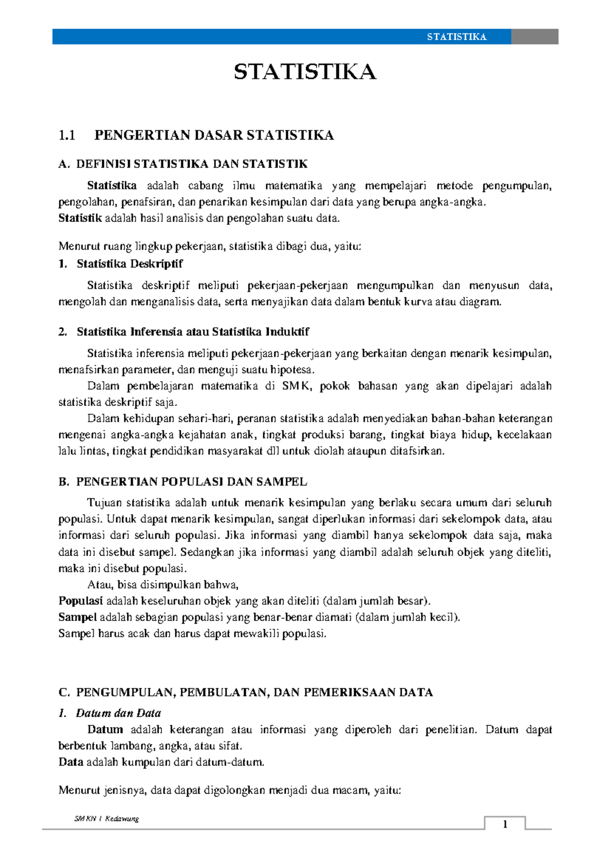 LKS Statistika - Tutorial dan Pengertian Dasar Statistika - Studocu