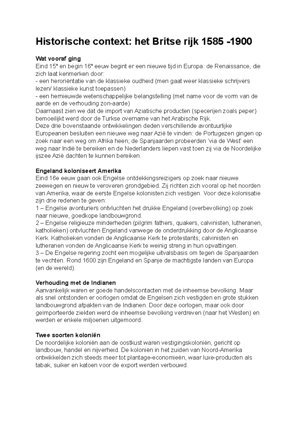 Samenvatting britse rijk - Historische context: het Britse rijk 1585 ...