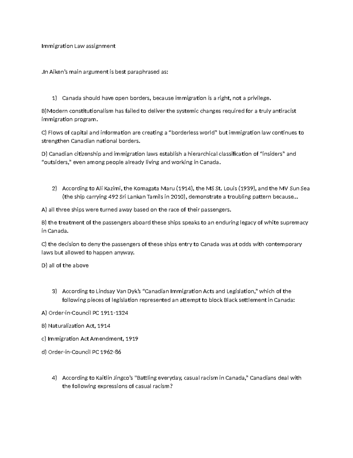 Immigration Law Quiz Assignment: Key Concepts & Case Studies - Studocu