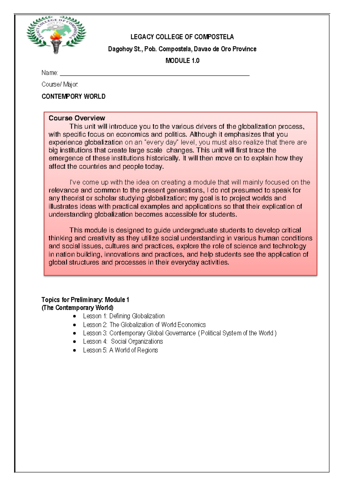 Contemporary World Module 1: Understanding Globalization and Its Impact ...