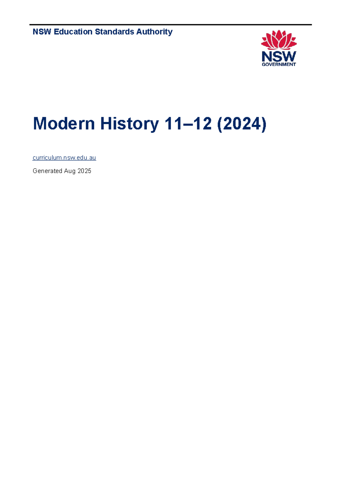 NESA Modern History Curriculum Overview (2024) - Year 11 & 12 - Studocu