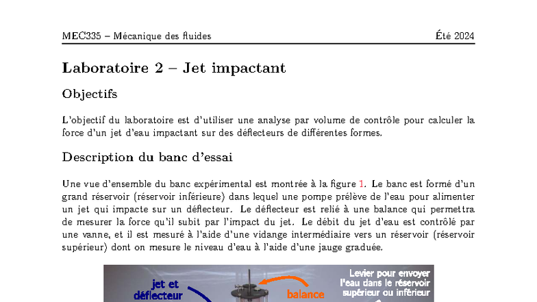 MEC335 Mécanique des fluides Été 2024 Rapport de Laboratoire 2 : Impact ...