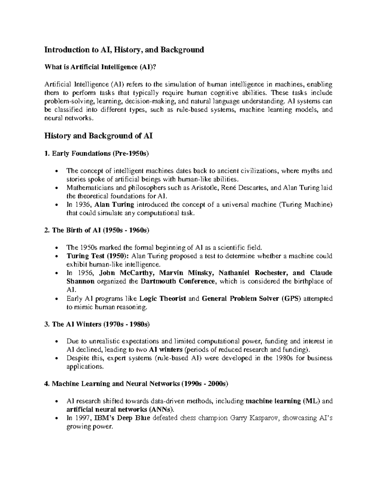 AI 101: Intro to AI, History, and Intelligent Agents - Class Notes ...