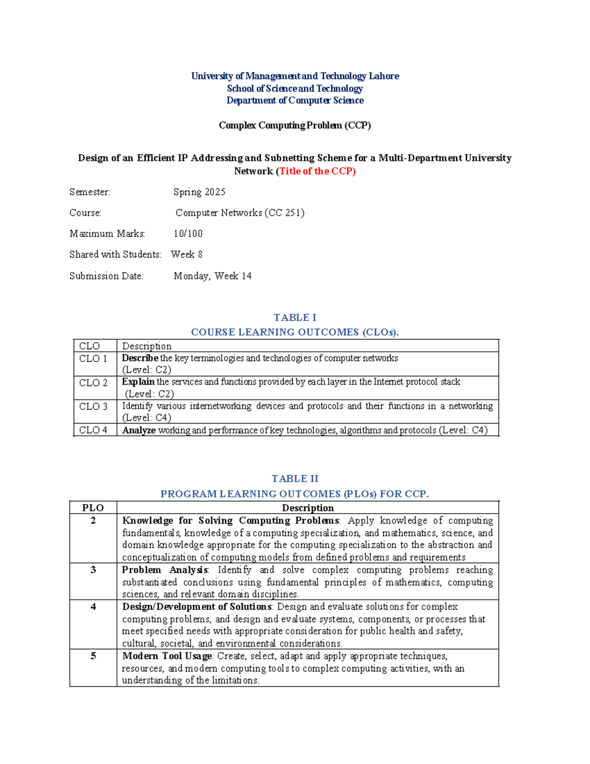Efficient IP Addressing & Subnetting Scheme for University Network (CC ...