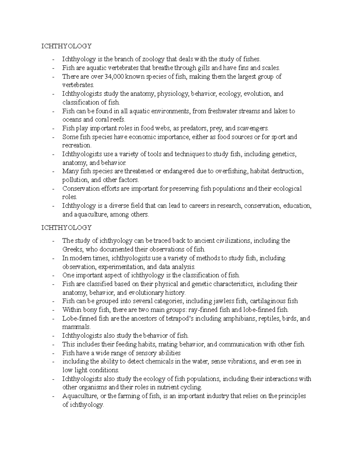 Ichthyology Notes I: Exploring Fish Biology, Structure, and Function ...