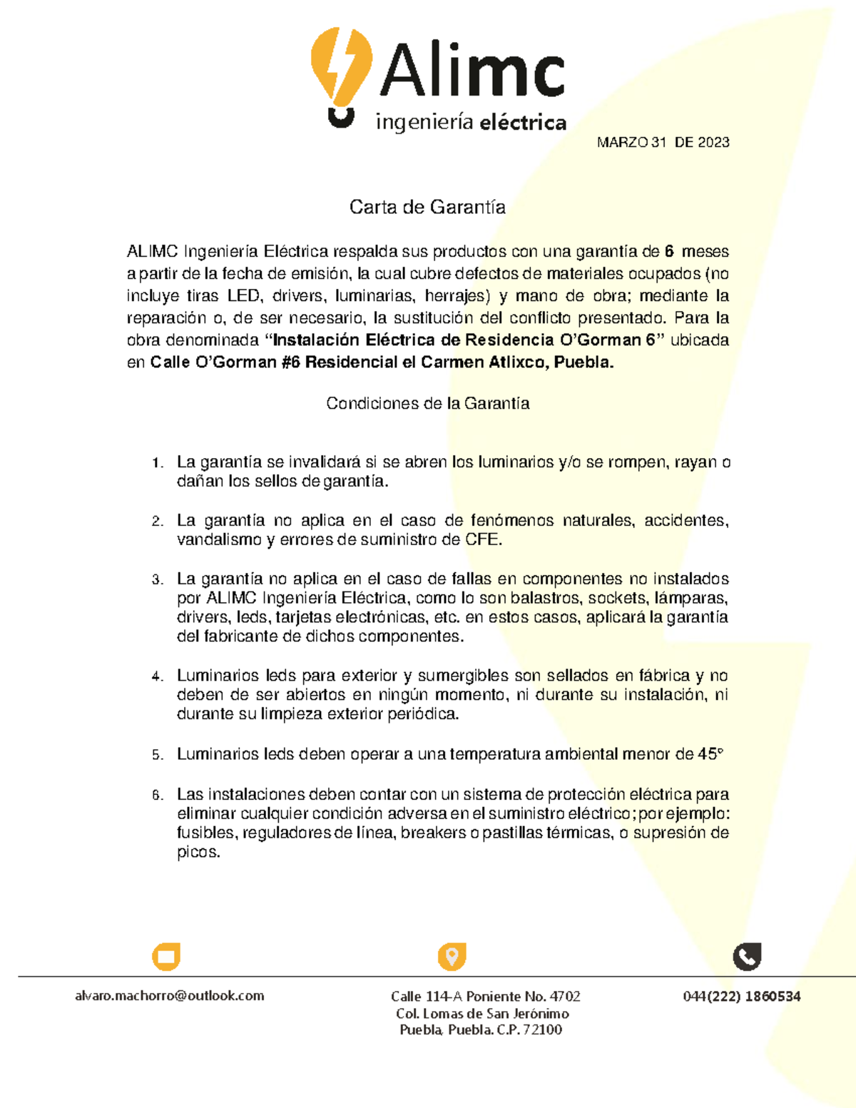 Garantia O Gorman 6 - Garantía - ingeniería eléctrica Alimc alvaro ...