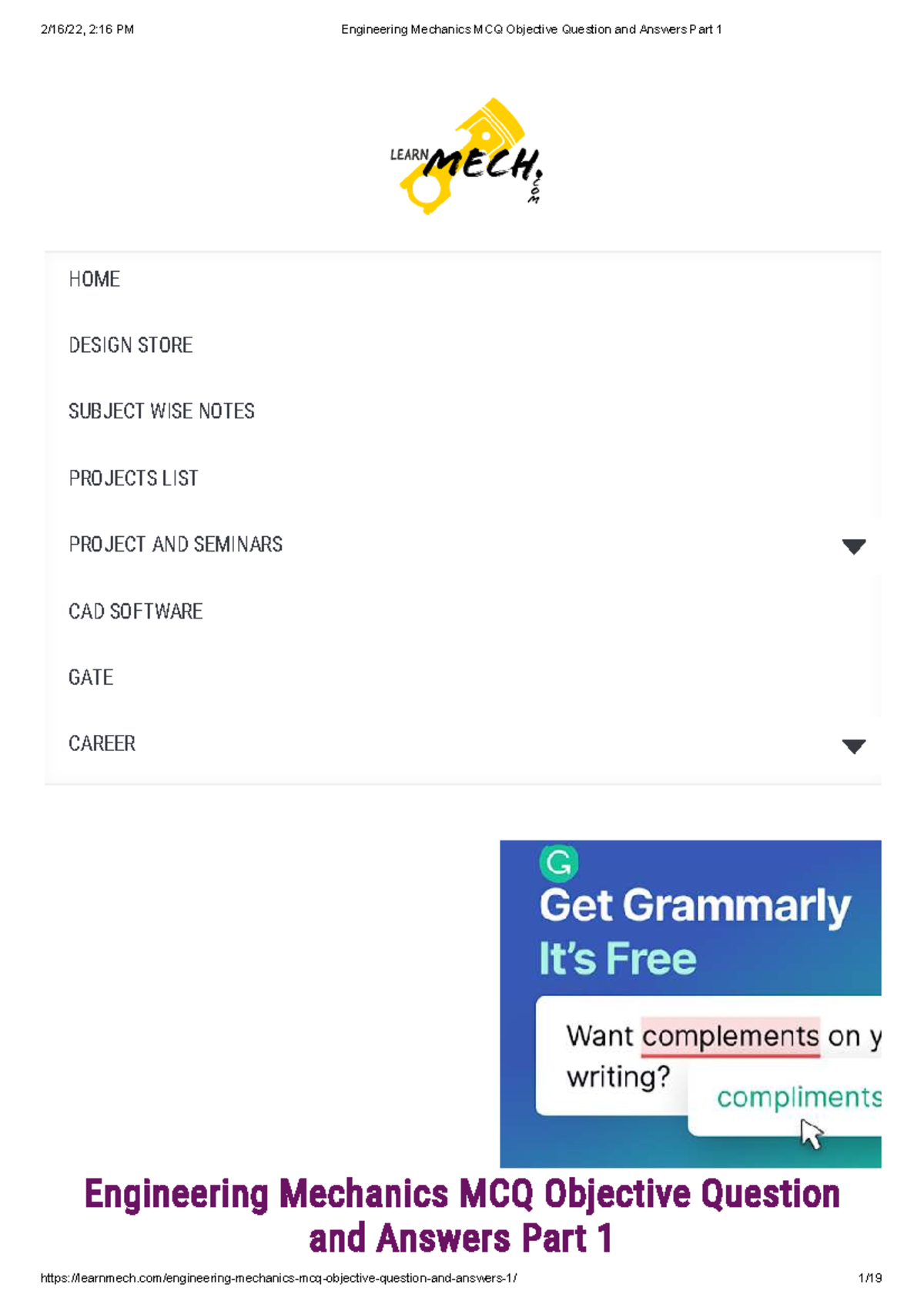 Engineering Mechanics MCQ Objective Questions & Answers - Part 1 (Em5 ...