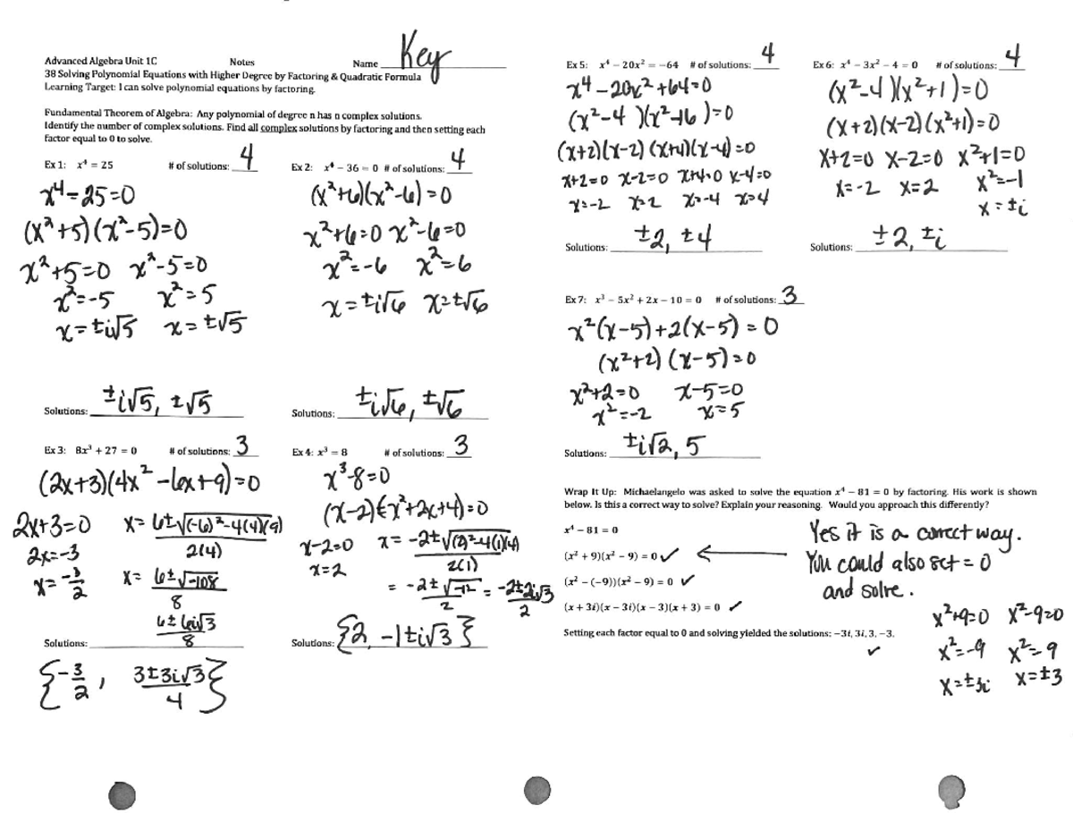 Advanced Algebra Unit 1C: Solving Higher Degree Polynomial Equations ...