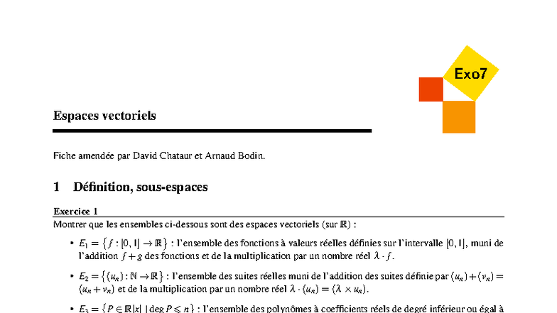 Fic00017 - ALG : Espaces Vectoriels - Exercices et Corrections - Studocu