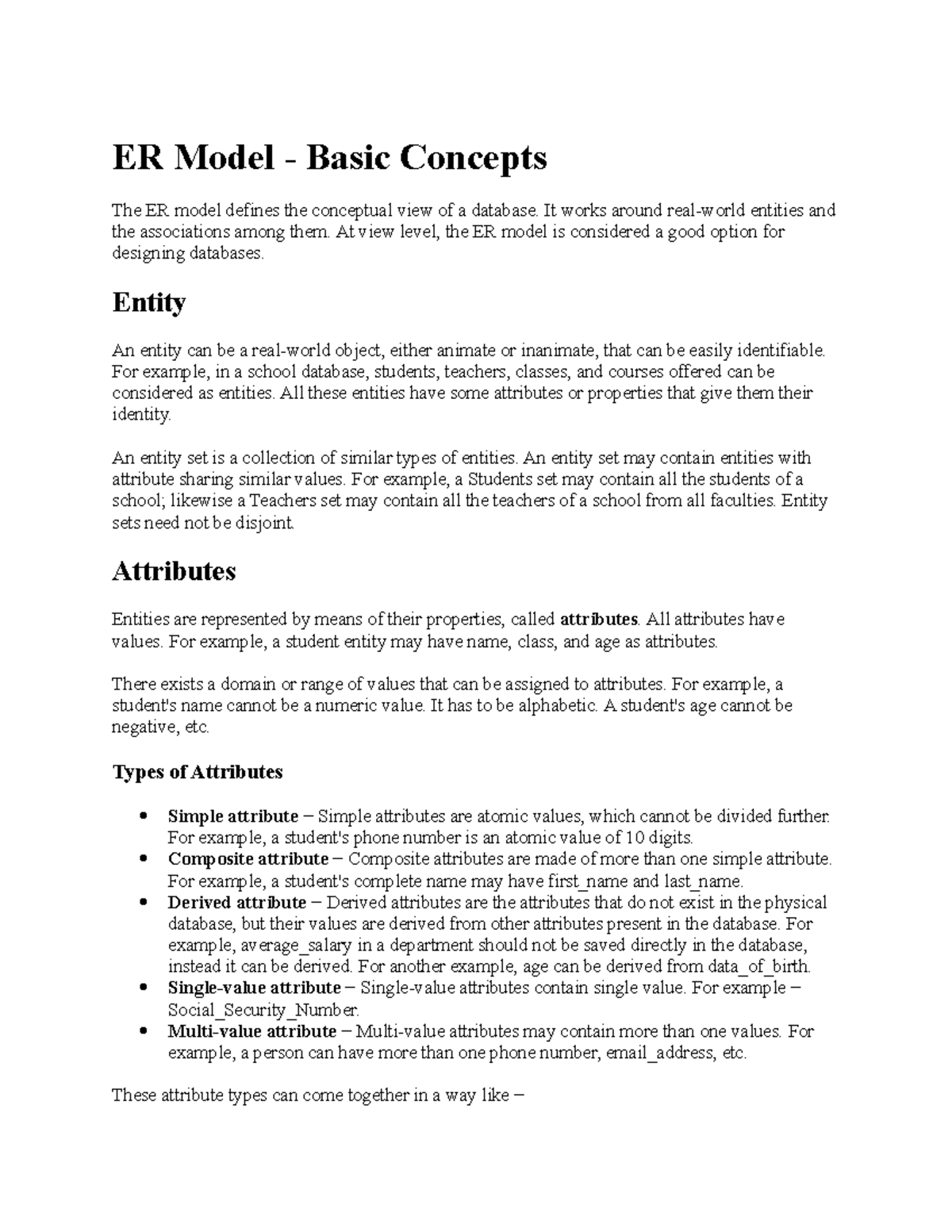 ER Model Concepts and Diagrams: Key Definitions and Relationships - Studocu