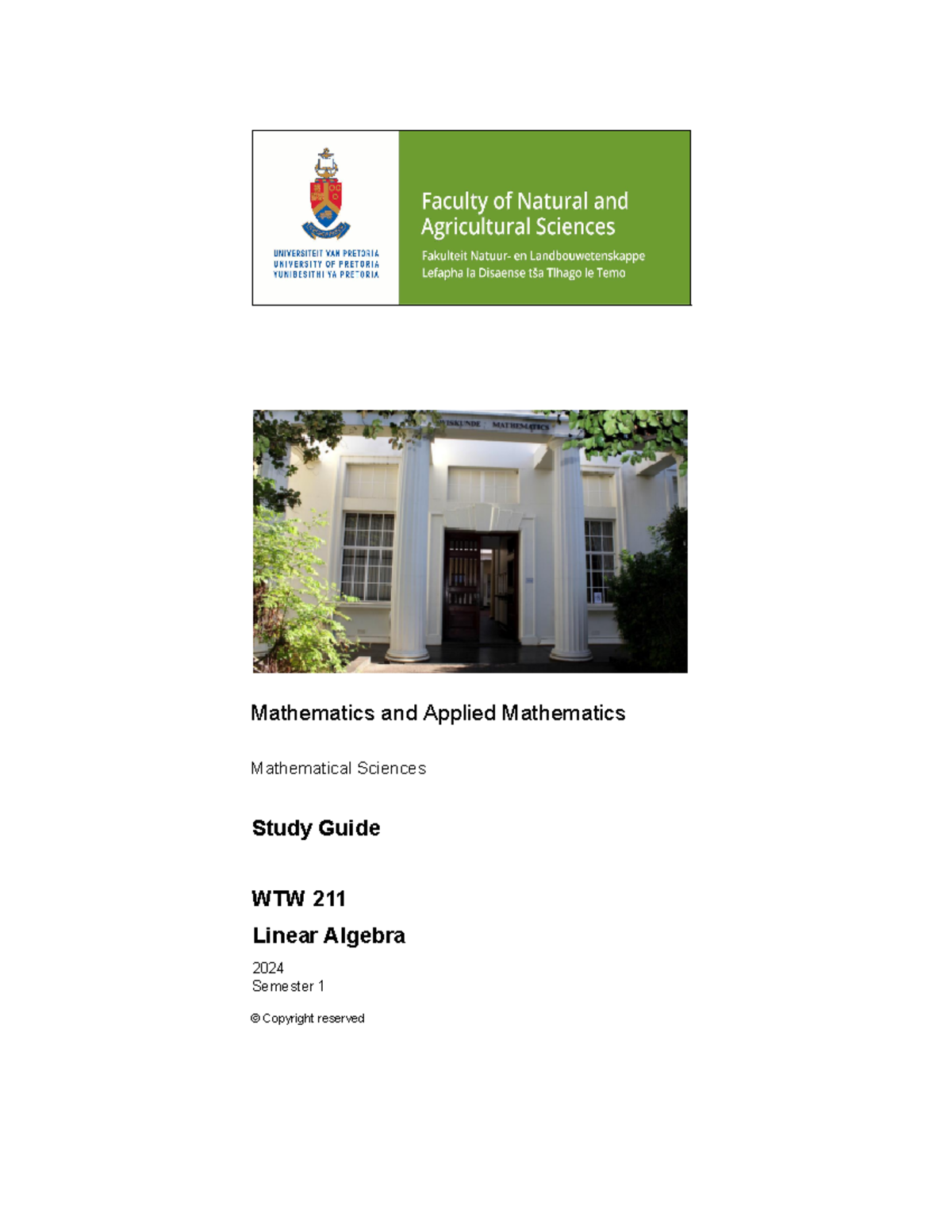 WTW211-Linear-Algebra-Study-Guide-2024-Semester-1 - Studocu