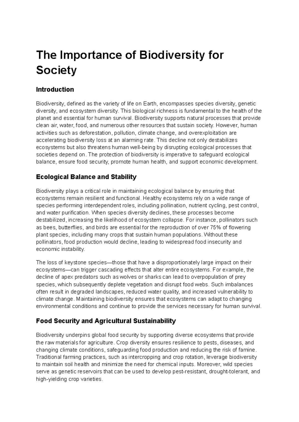 Biodiversity and Its Importance for Society: Term Paper Example - Studocu