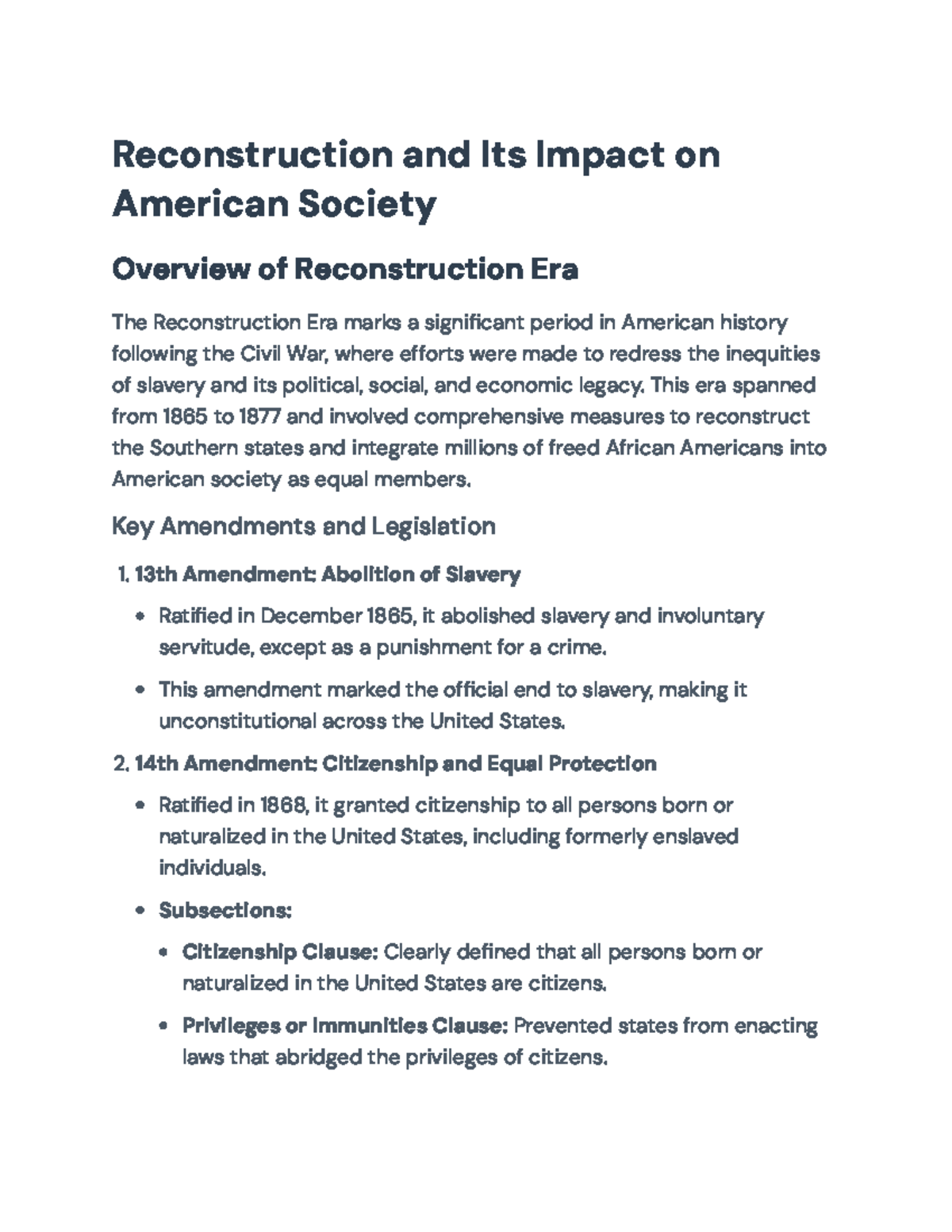 Reconstruction Era (HIST 101): Key Amendments & Their Impact Analysis ...