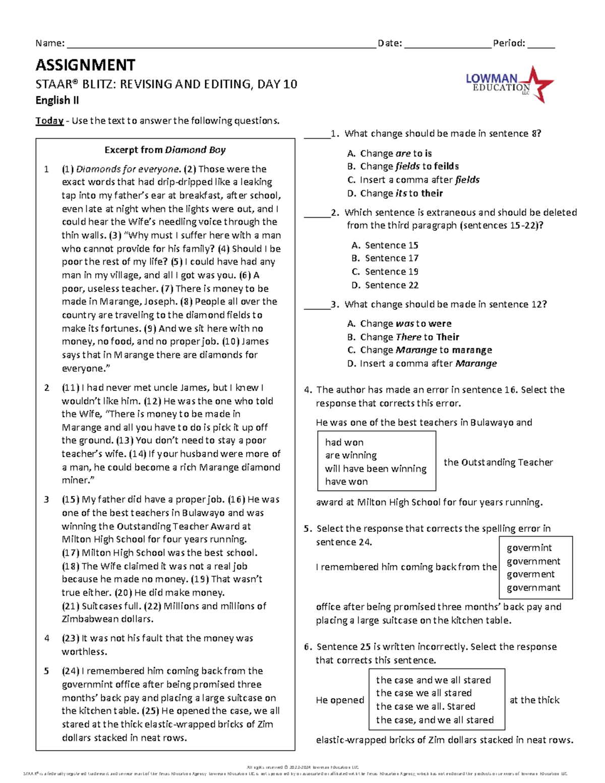 English II Assignment Blitz: Revising & Editing Day 10 - Studocu