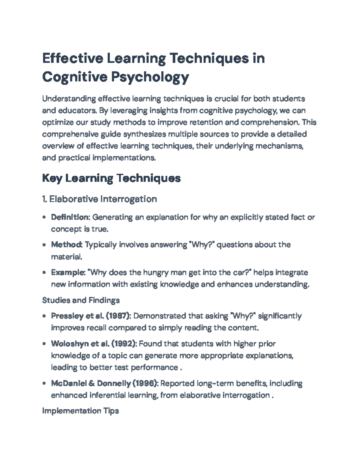 Effective Learning Techniques in Cognitive Psychology: A Comprehensive ...