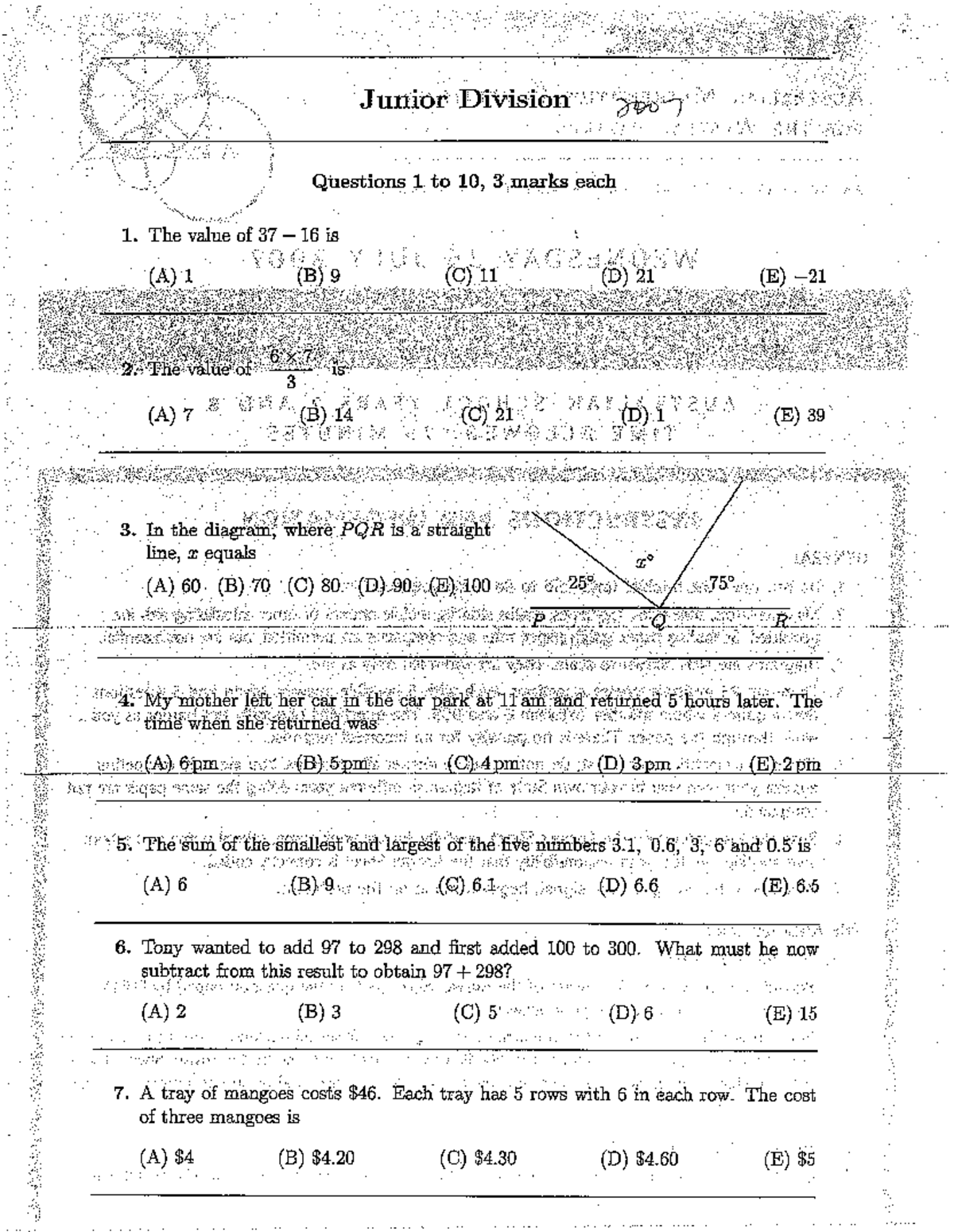 Junior Division AMC 2007 - Past Questions Paper with Answers - Studocu
