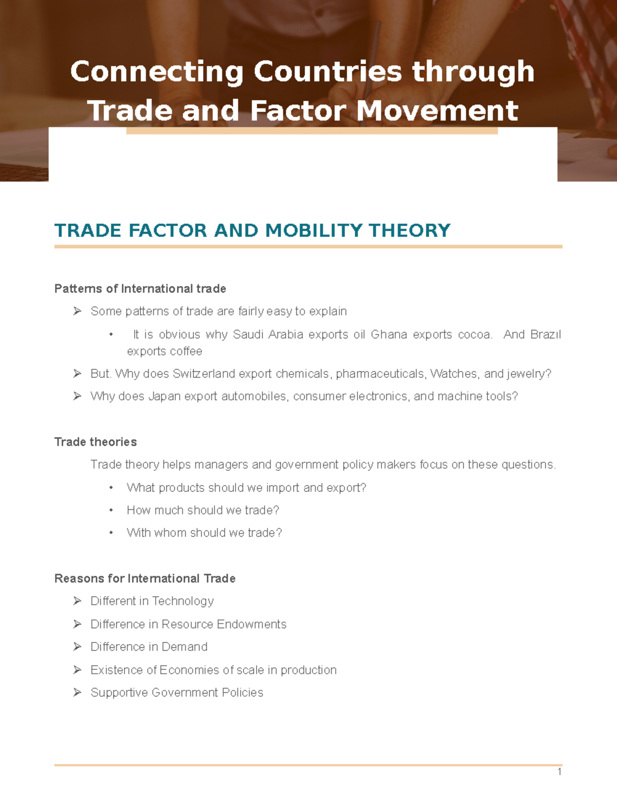 Connecting Countries through Trade and Factor Movement 1 - Connecting ...