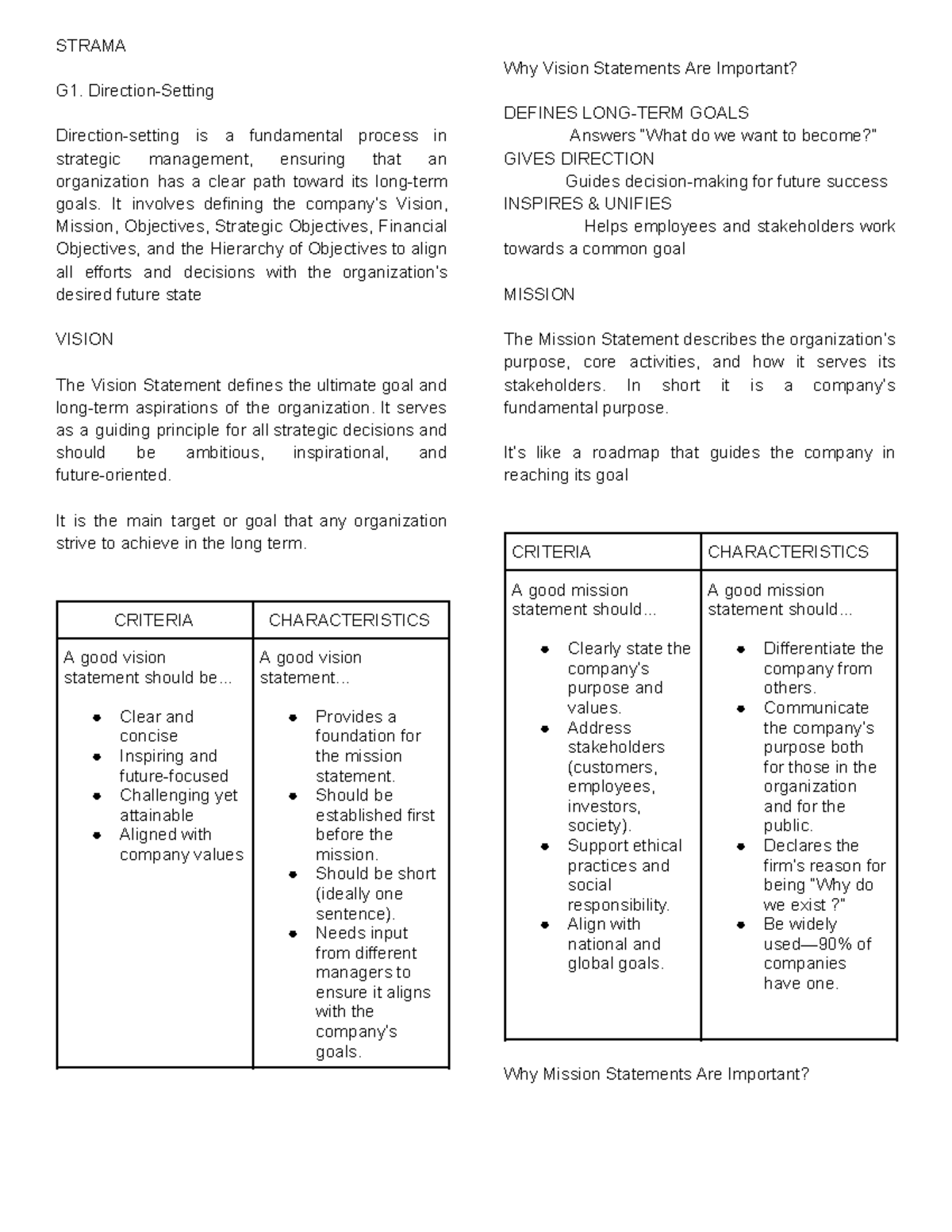 STRAMA G1: Vision and Mission Statements in Strategic Management - Studocu