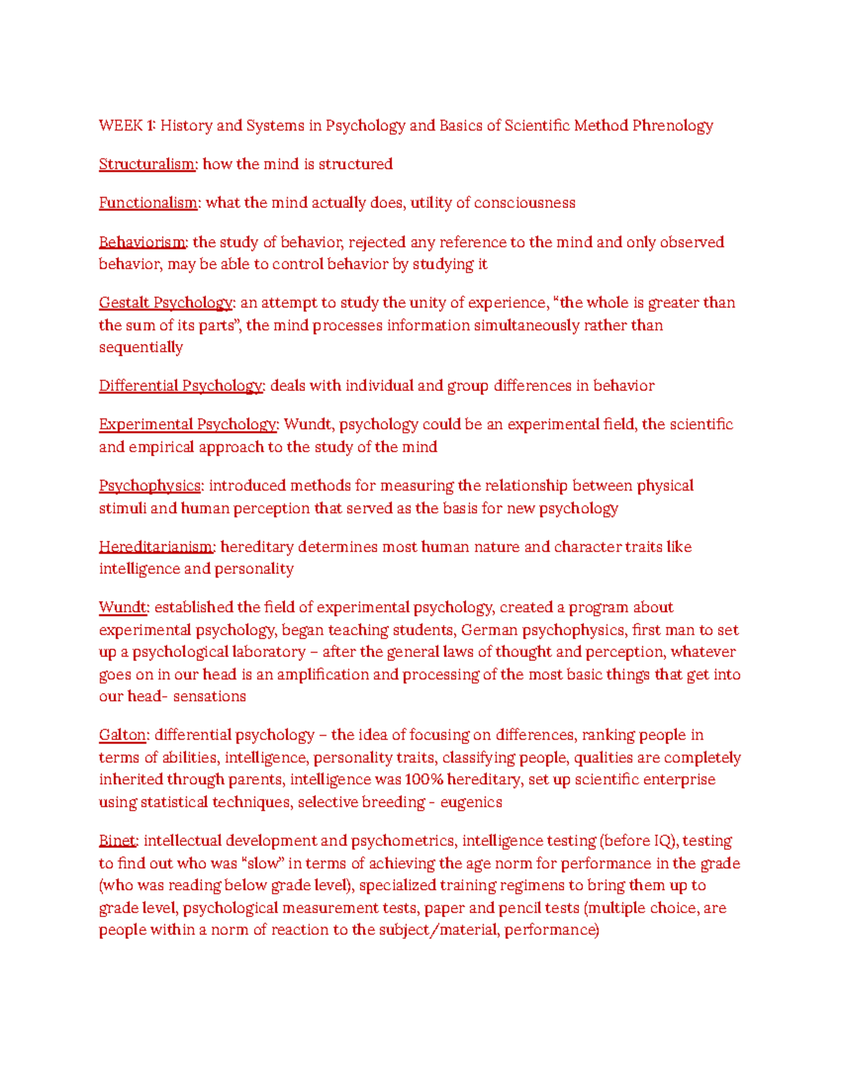 Psych Study Guide - WEEK 1 History and Systems in Psychology and Basics ...