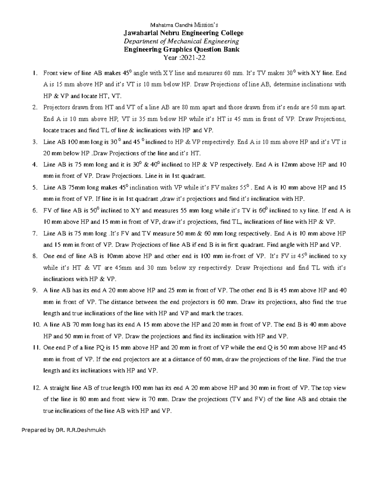 Engineering Graphics Question Bank - ME 2021-22 - Studocu