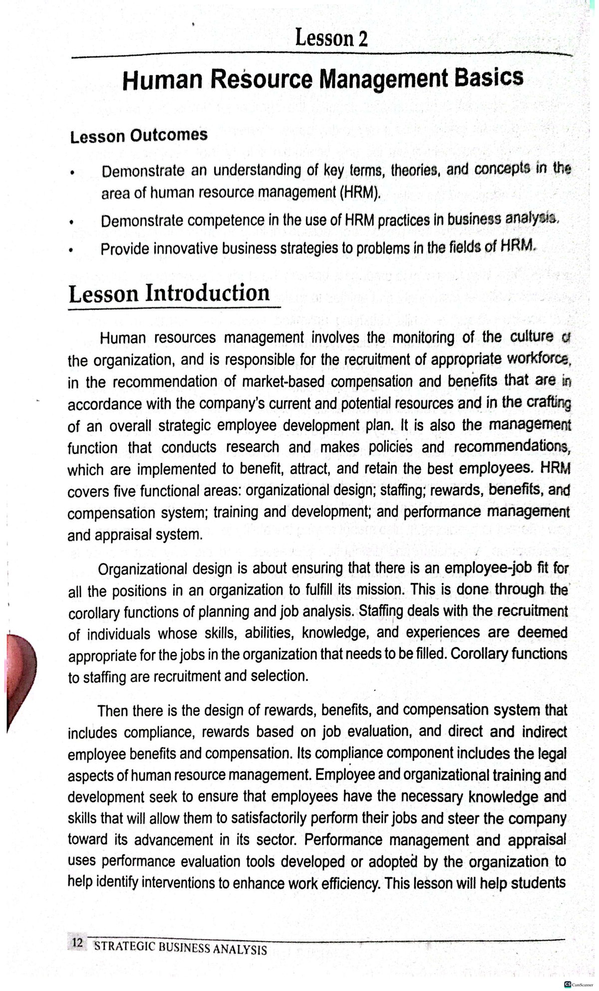 CH 1: Lesson 2 - Fundamentals of Human Resource Management (SBA) - Studocu