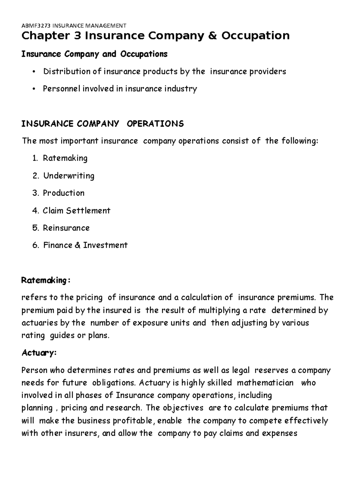 Chapter 3 Insurance Management Year 2 Sem 3 - Chapter 3 Insurance ...