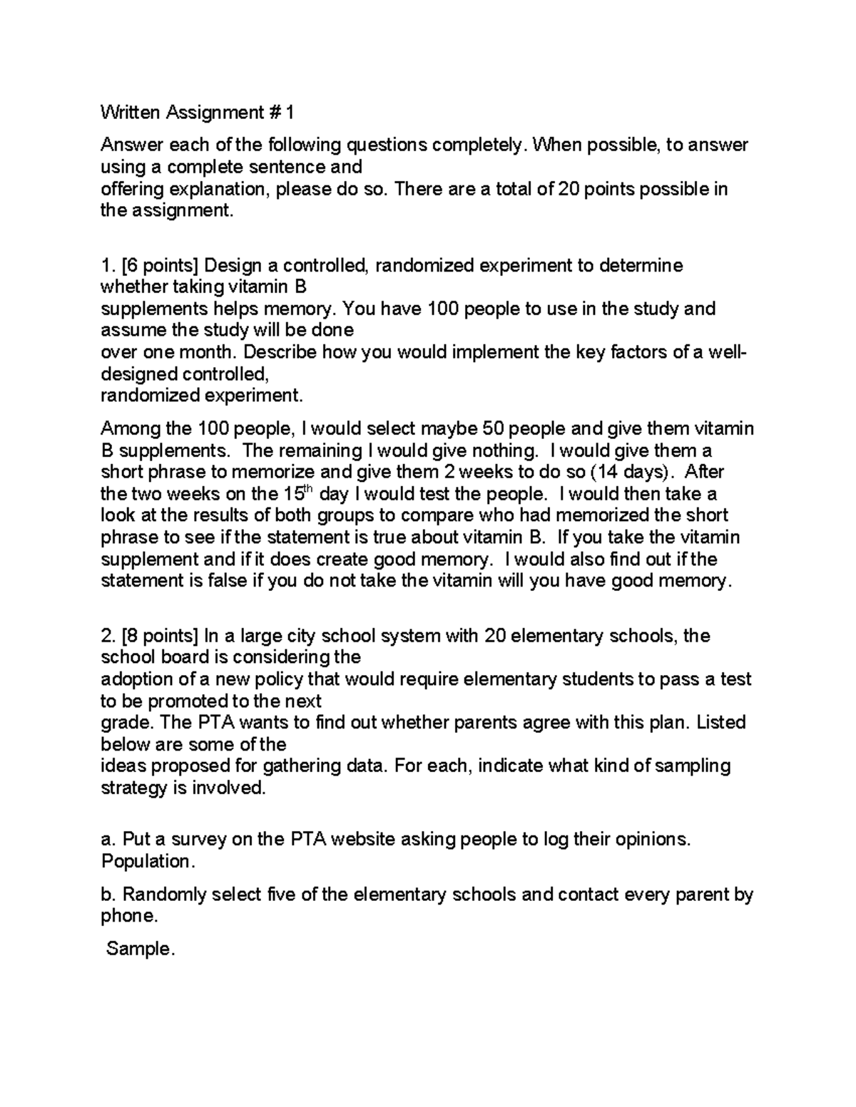 Statistical Methods - Written Assignment #1 Analysis and Design - Studocu