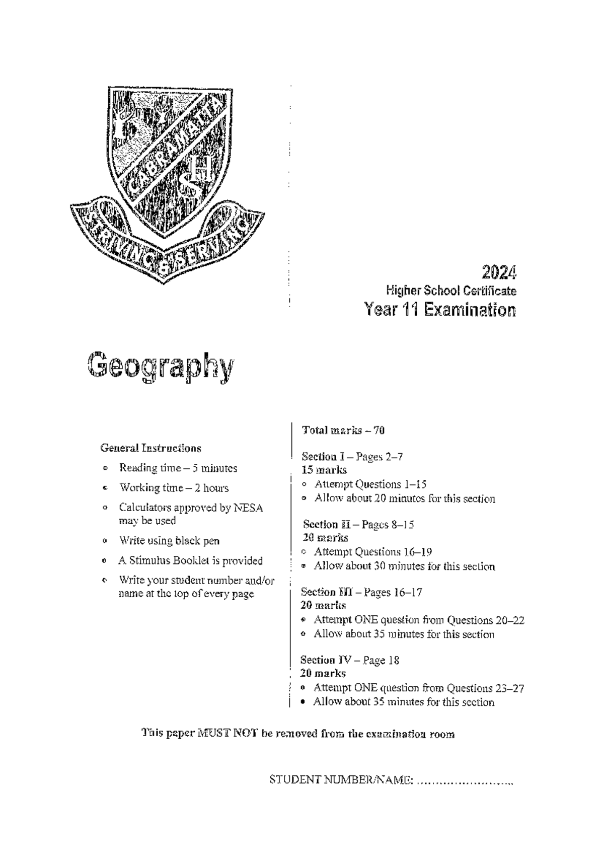 2024 Cabramatta HS Geography Prelim Exam Notes - Studocu