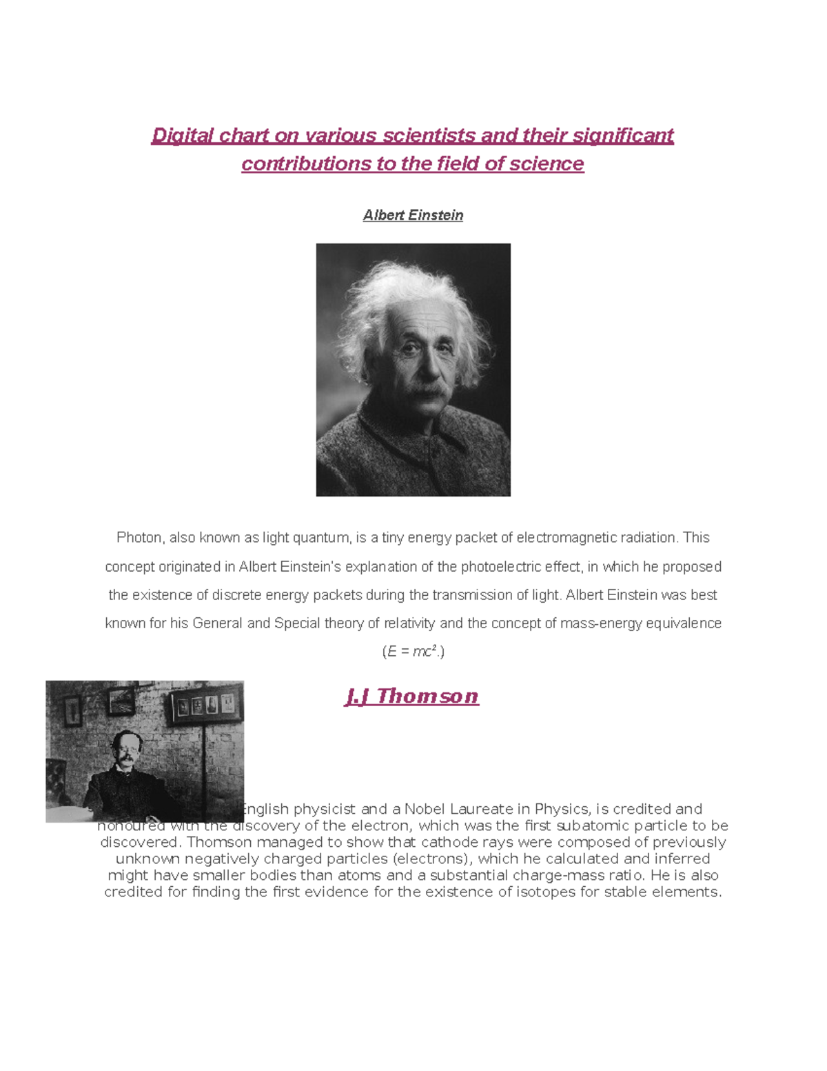 Digital Chart: Key Scientists & Their Contributions to Science - Studocu