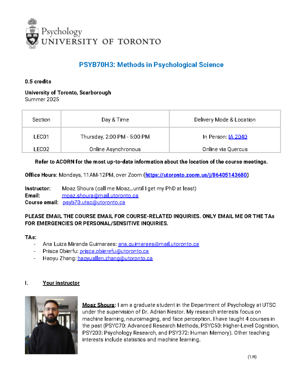 PSYB70H3: Summer 2025 Syllabus for Methods in Psychological Science ...
